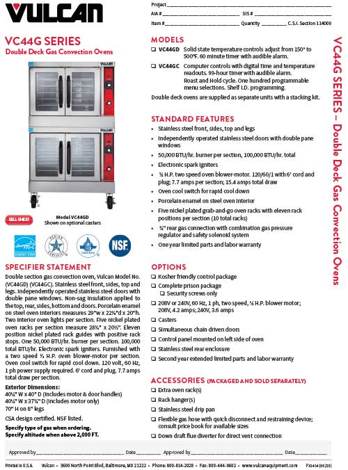 Vulcan VC44GD Spec Sheet | PBAC Rep